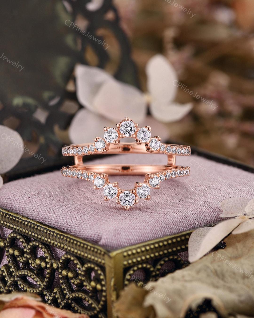Moissanite Pave Ring Enhancer, Crown Stacking Ring Guard, Curved ...