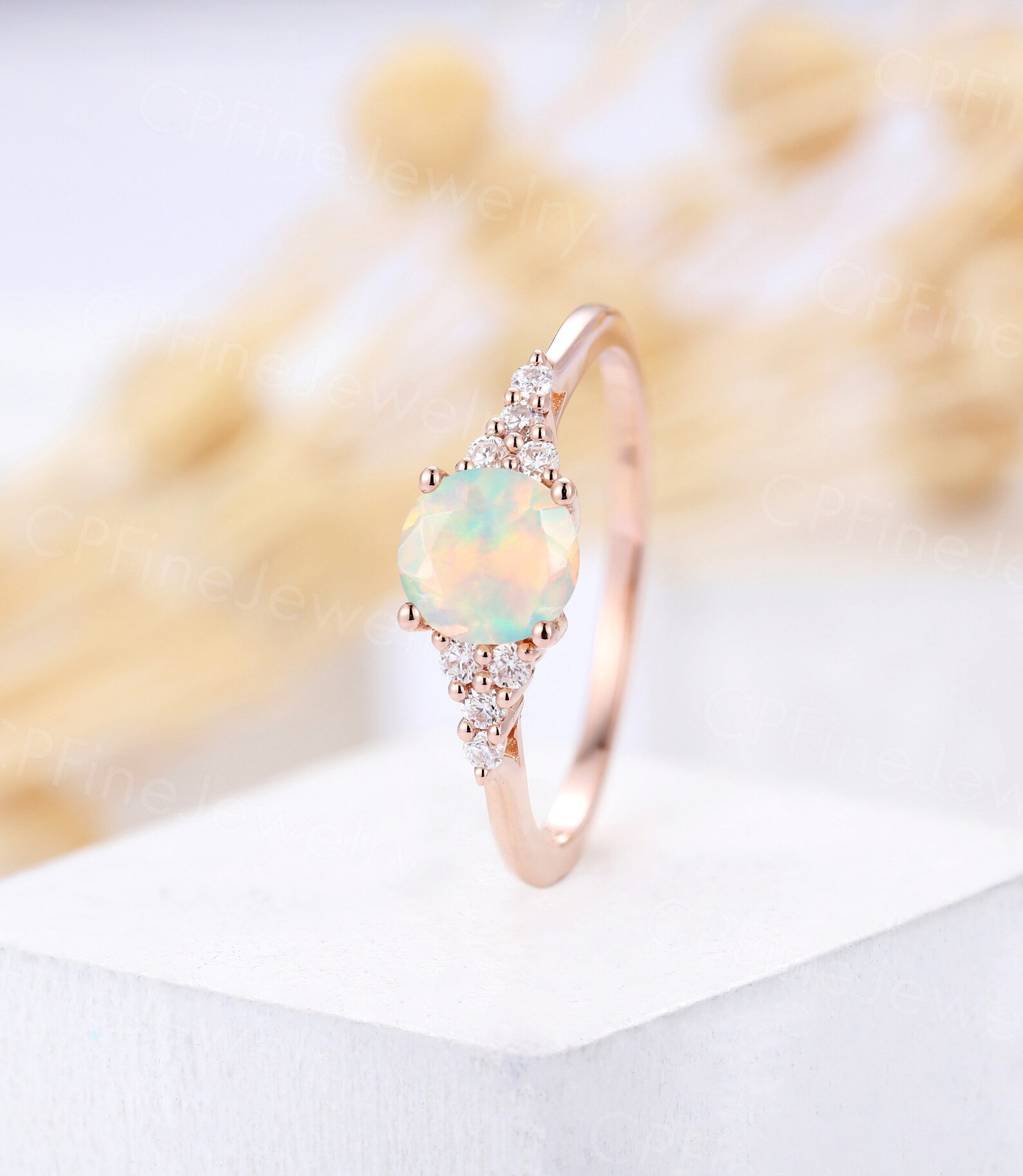 African Faceted Opal Engagement Ring Rose Gold Round Cut | Etsy