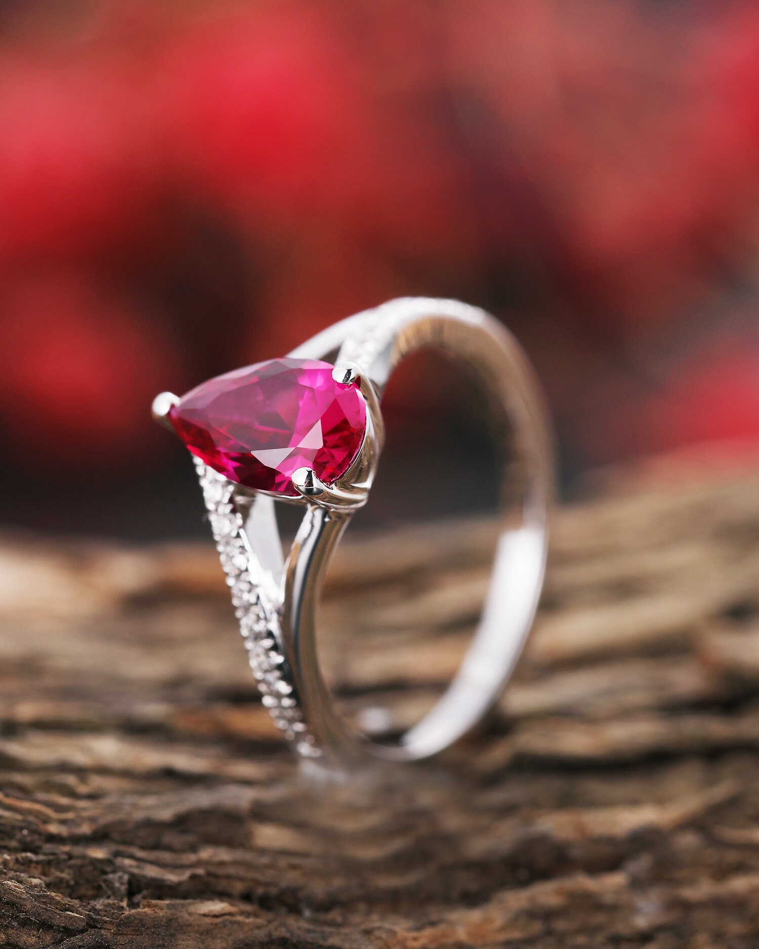 Vintage Ruby Engagement Ring Pear Shaped Ruby Rings White Gold - Etsy