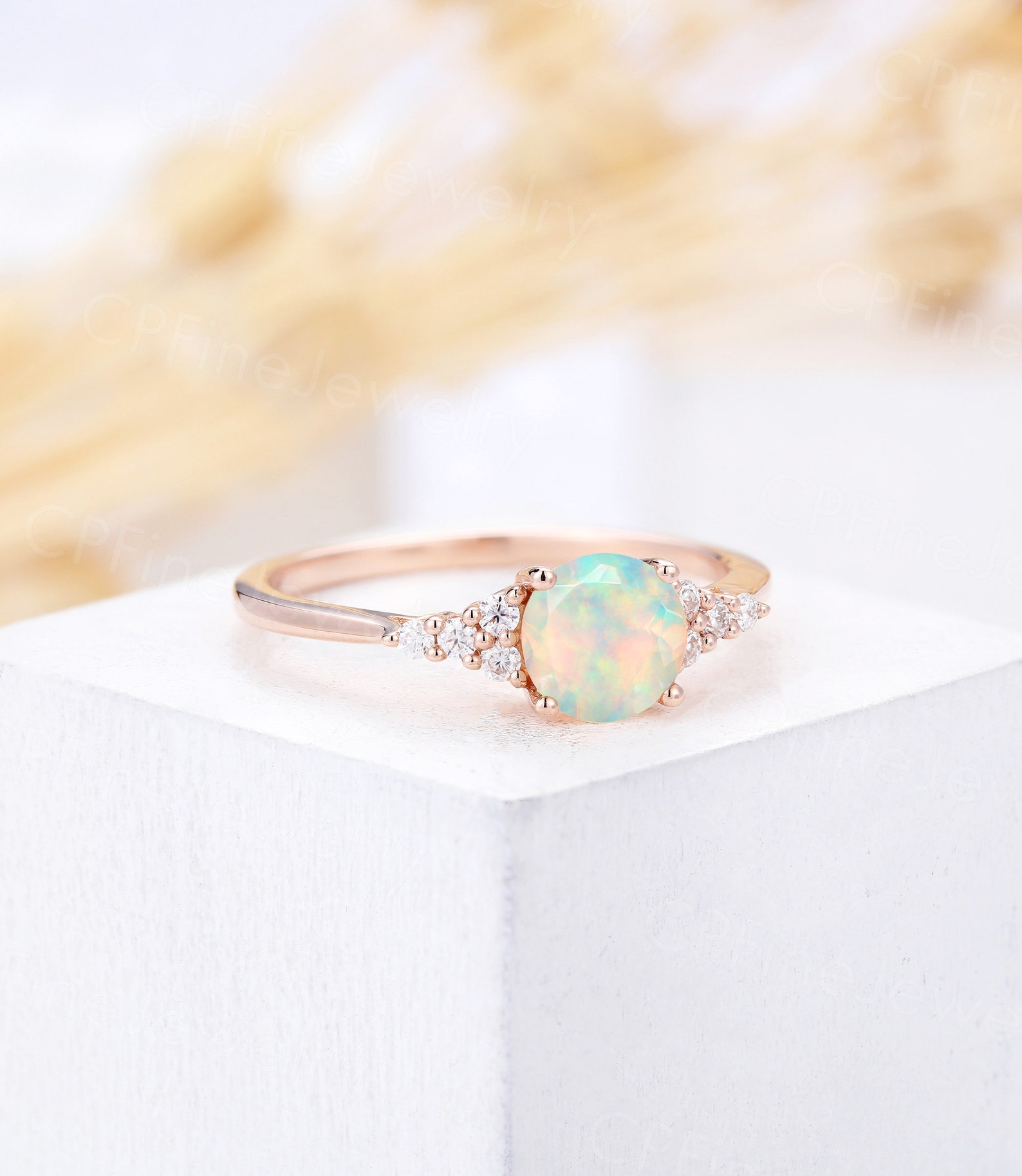 African Faceted Opal Engagement Ring Rose Gold Round Cut | Etsy