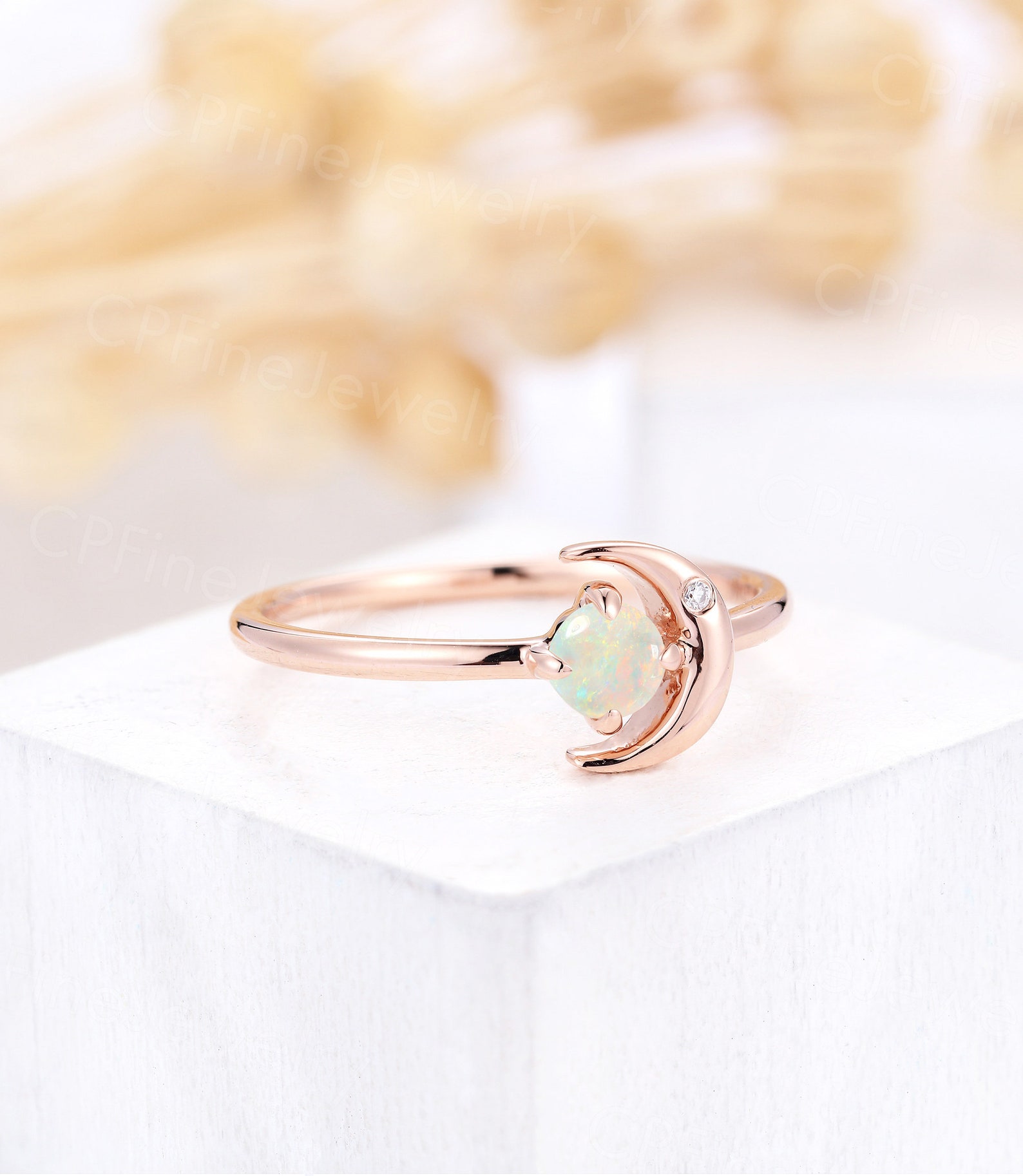 Simple Natural White Opal Engagement Ring Rose Gold Ring ,art Deco ...