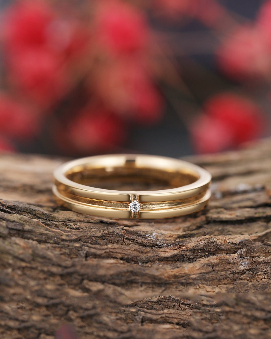 Simple Diamond Wedding Band Women14k Yellow Gold - Etsy