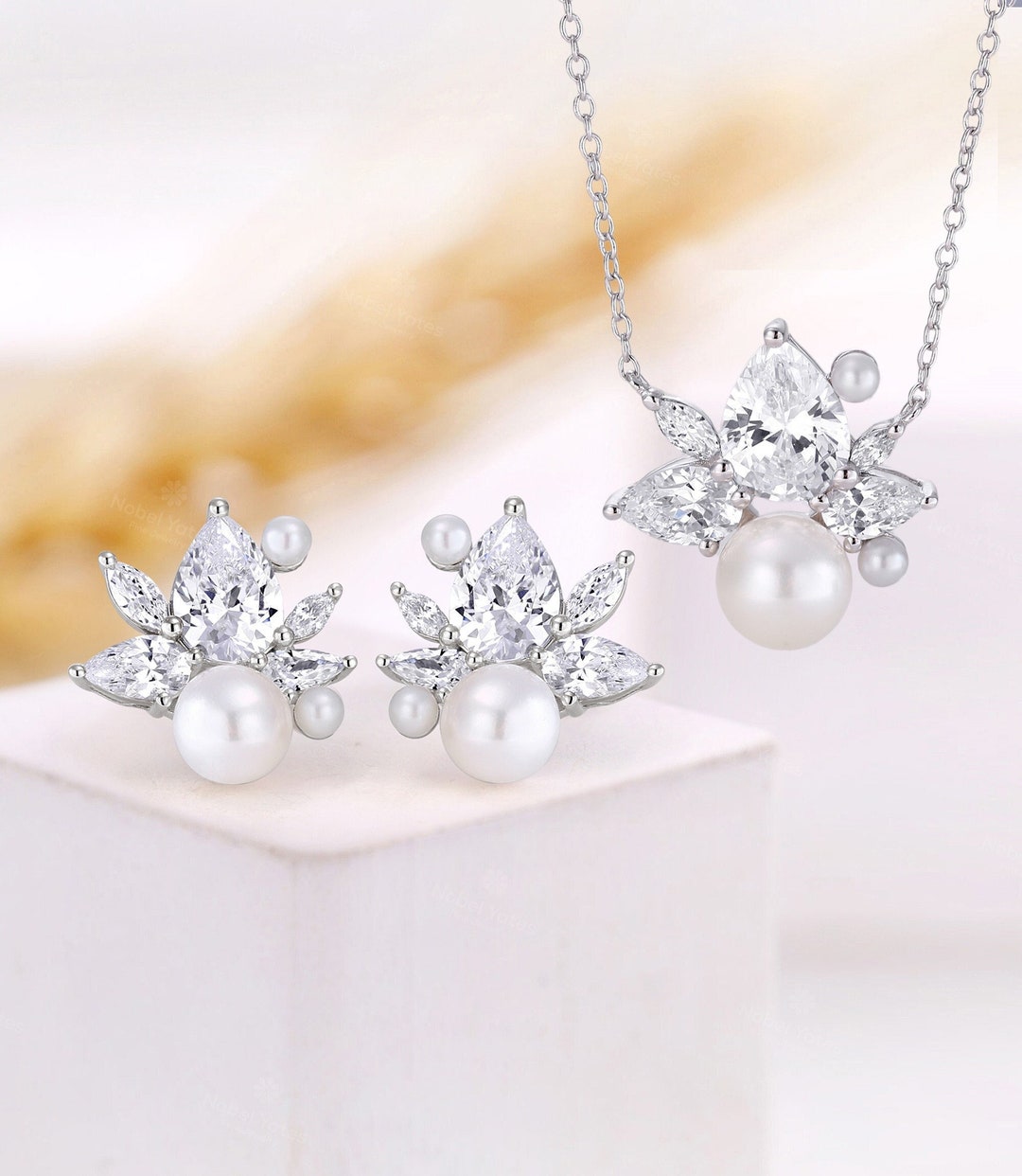 Vintage Cluster Jewelry Set Unique Pear Moissanite Earring Studs ...