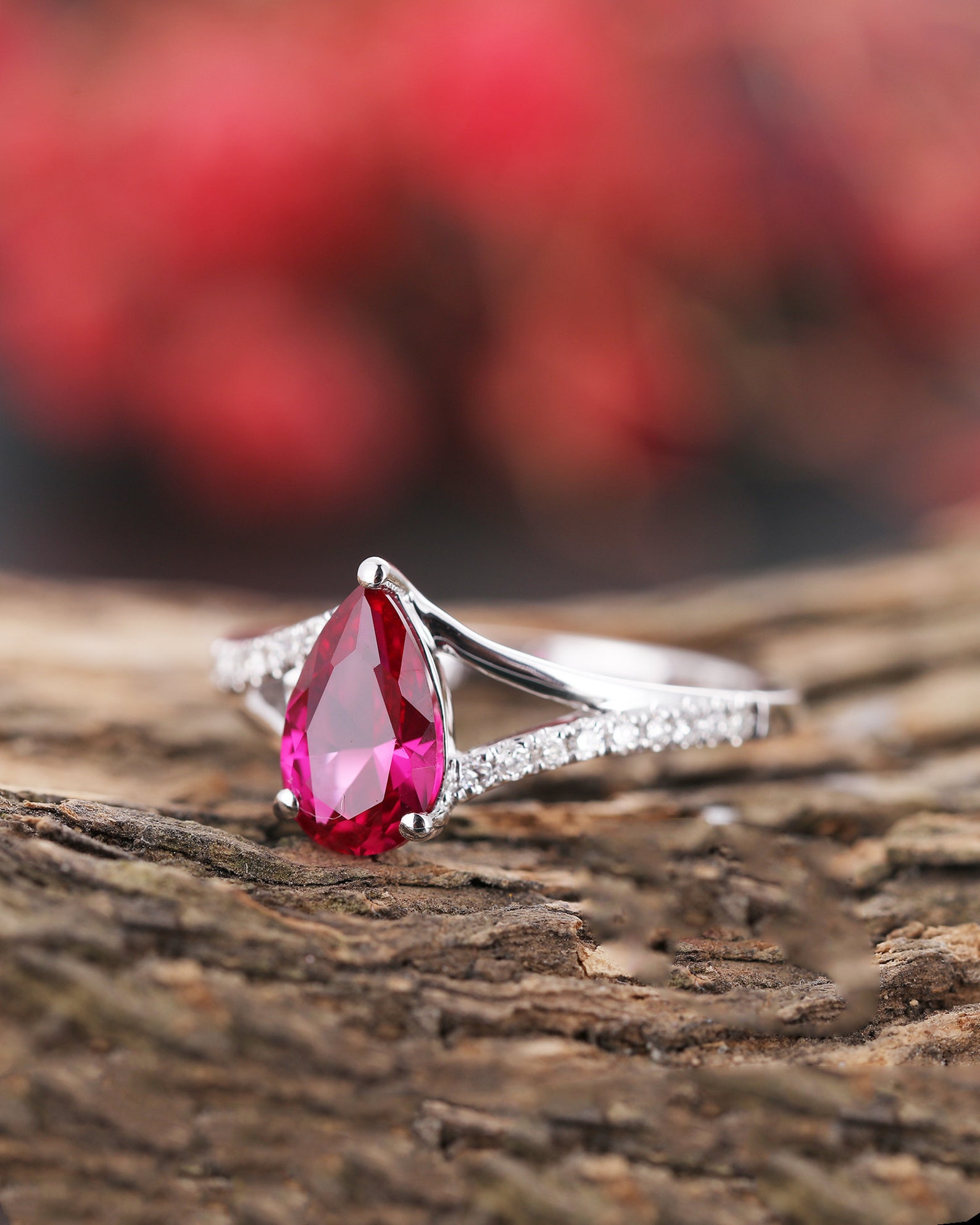 Vintage Ruby Engagement Ring Pear Shaped Ruby Rings White Gold - Etsy