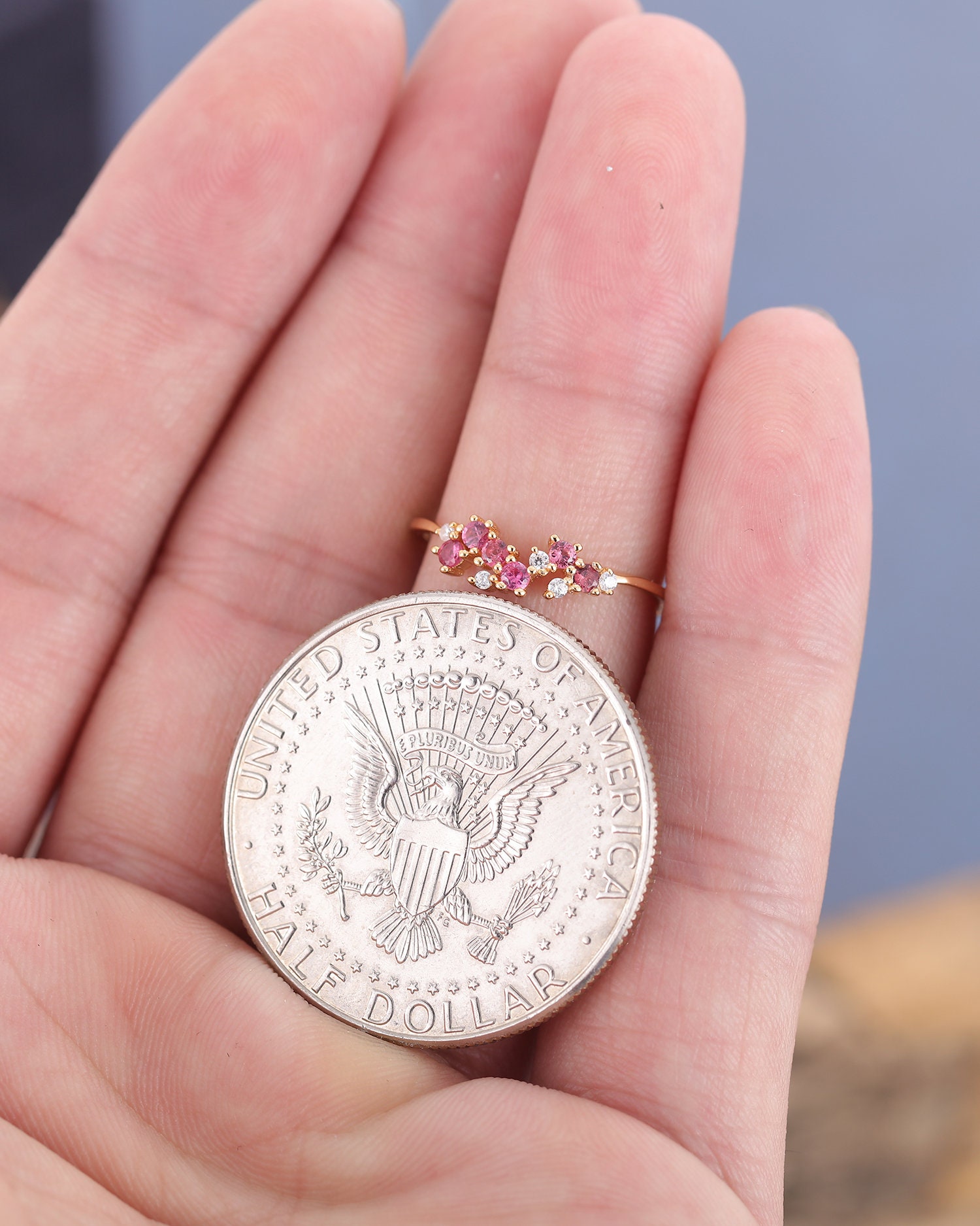 Natural Ruby Cluster Wedding Band Rose Gold Art Deco Diamond | Etsy