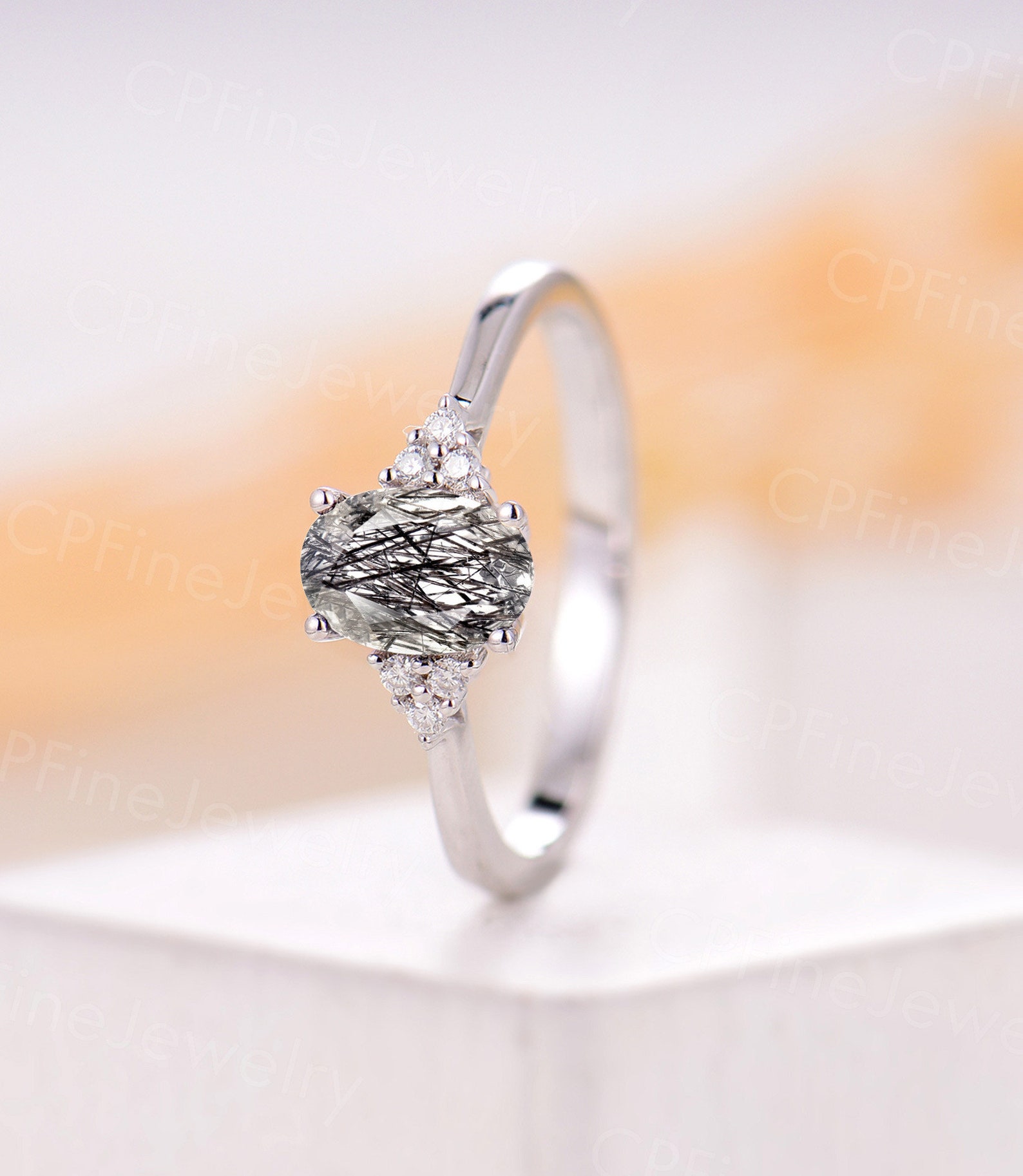 Black Rutilated Quartz Engagement Ring Oval Rutilated Quartz - Etsy