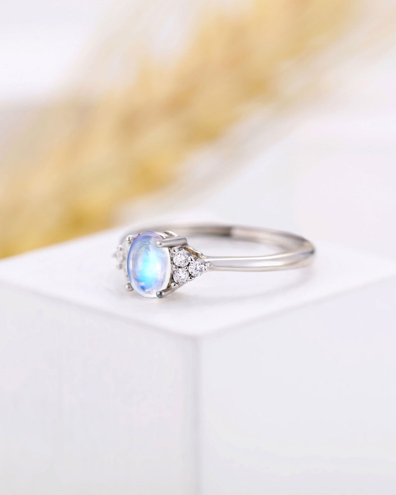Oval Moonstone Engagement Ring Womendelicate Diamond Wedding - Etsy
