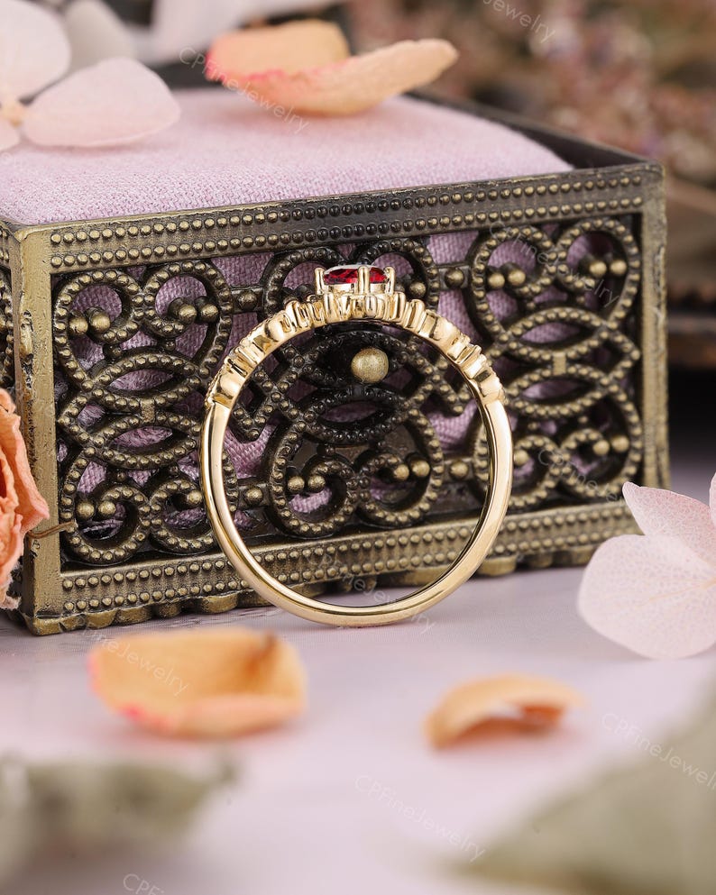 Ruby Engagement Ring, Diamond Milgrain Ring, Half Eternity Promise Ring ...