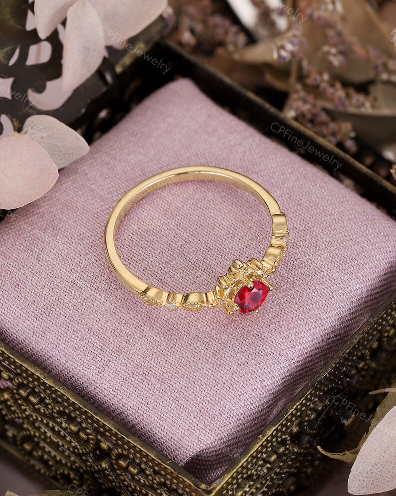 Ruby Engagement Ring, Diamond Milgrain Ring, Half Eternity Promise Ring ...