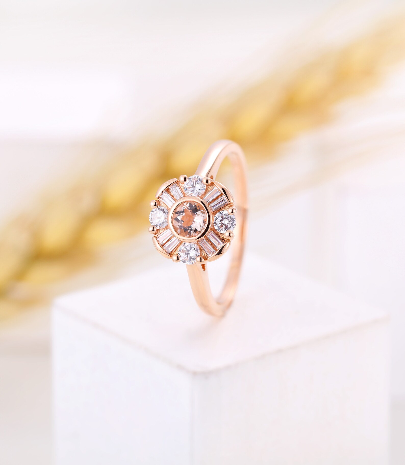 Vintage Morganite Engagement Ring Round Cut Rose Gold CZ Ring | Etsy