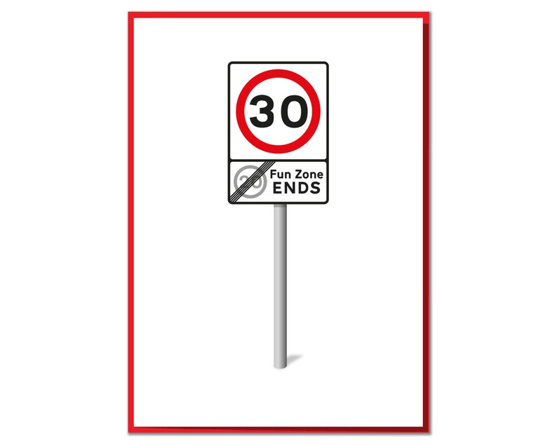 30. Fun Zone Ends. Funny 30th Birthday Road Sign Card | Etsy