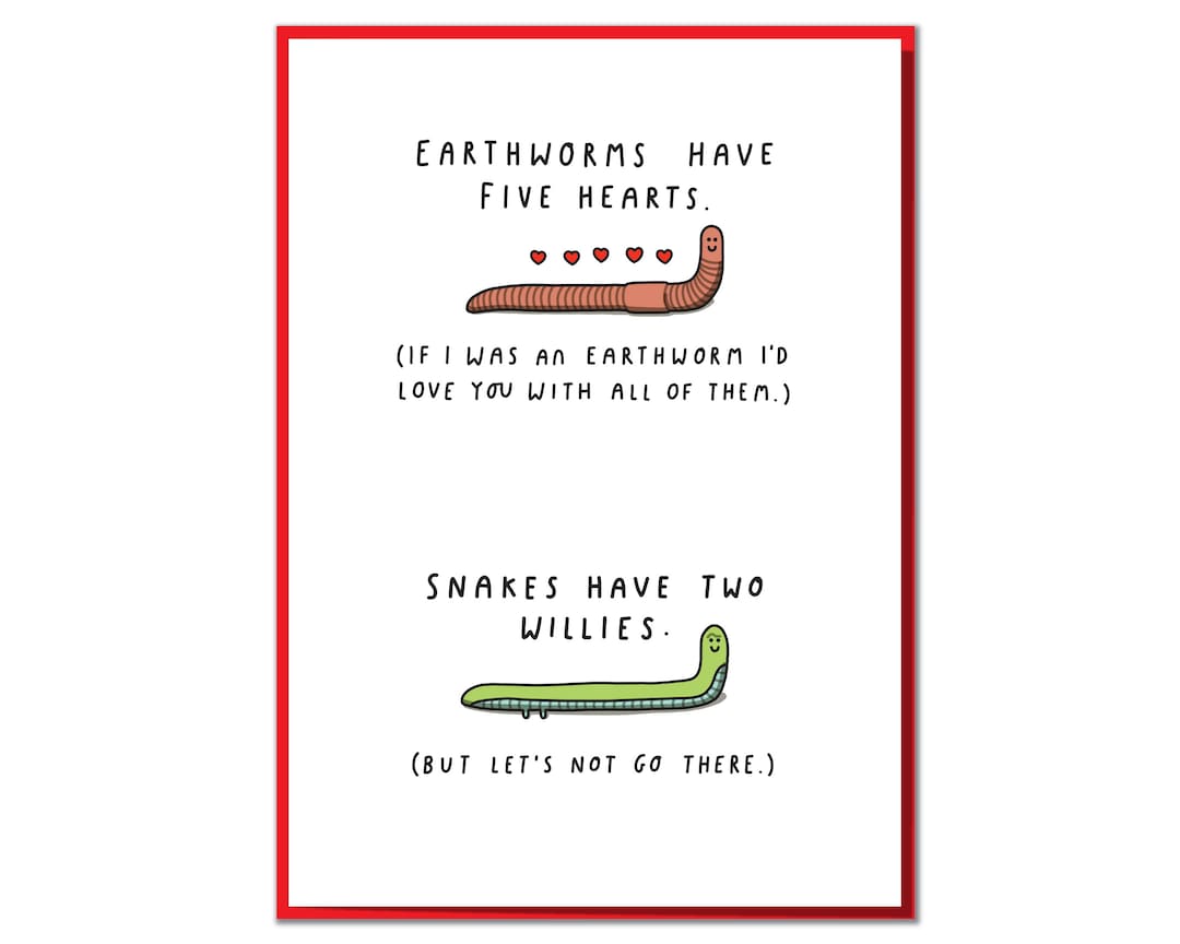 Funny Earthworm Valentine's Card: Five Hearts Anniversary Card - Etsy UK