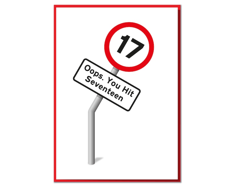 Oops. You Hit Seventeen. Funny Road Sign 17th Birthday Card - Etsy UK