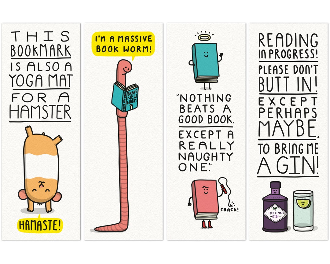 Four Pack of Funny Bookmarks - Etsy