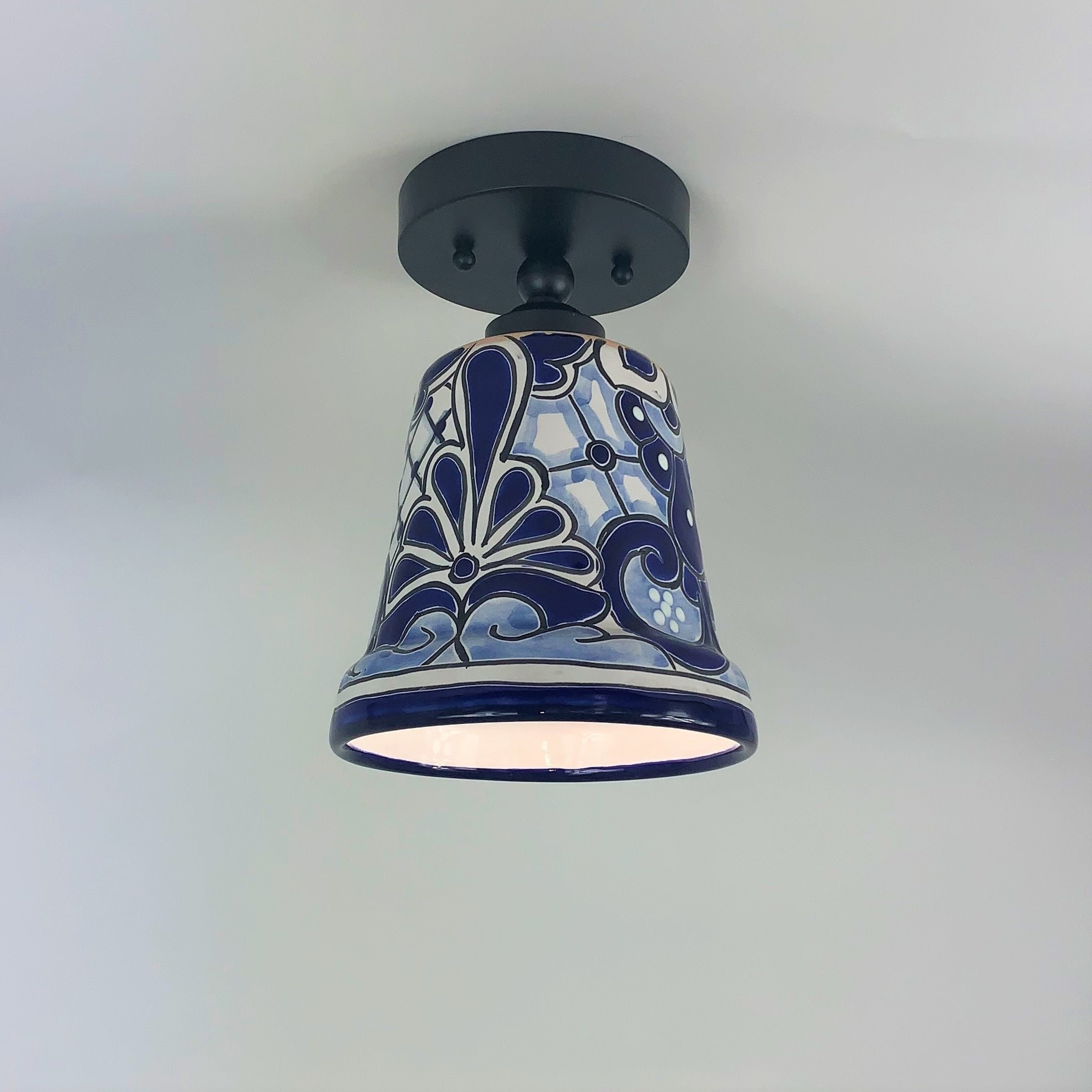 Ceramic Ceiling Light | Mexican Talavera Pottery | Vintage Retro Style ...
