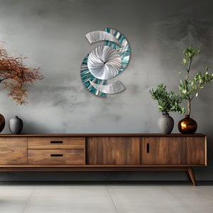 Teal Unique Wall Clock, Large Metal Timepiece, Modern Silver Clock ...