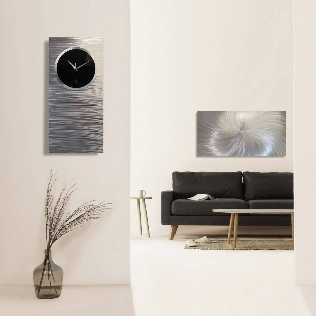 Modern Wall Clock, Rectangular Clock, Silver Art, Metal Art, Large ...