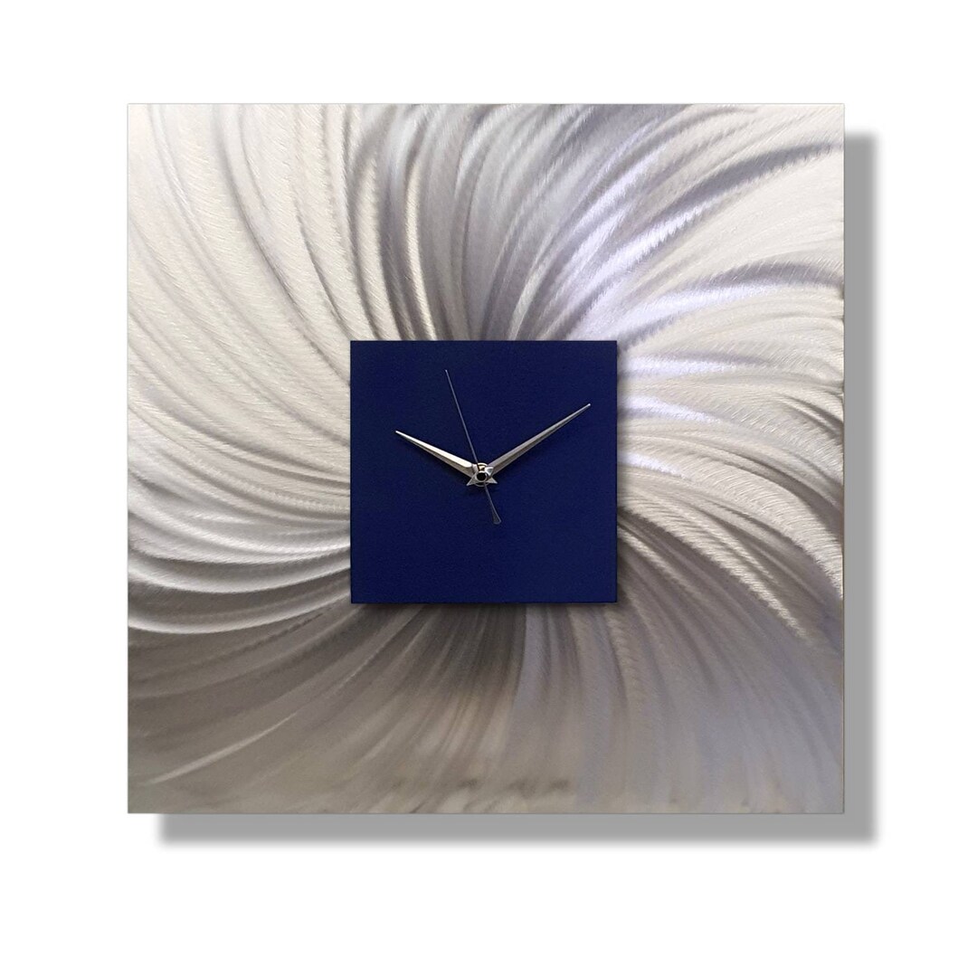 Unique Clock, Large Wall Clock, Navy Blue Wall Clock, Modern Clock ...