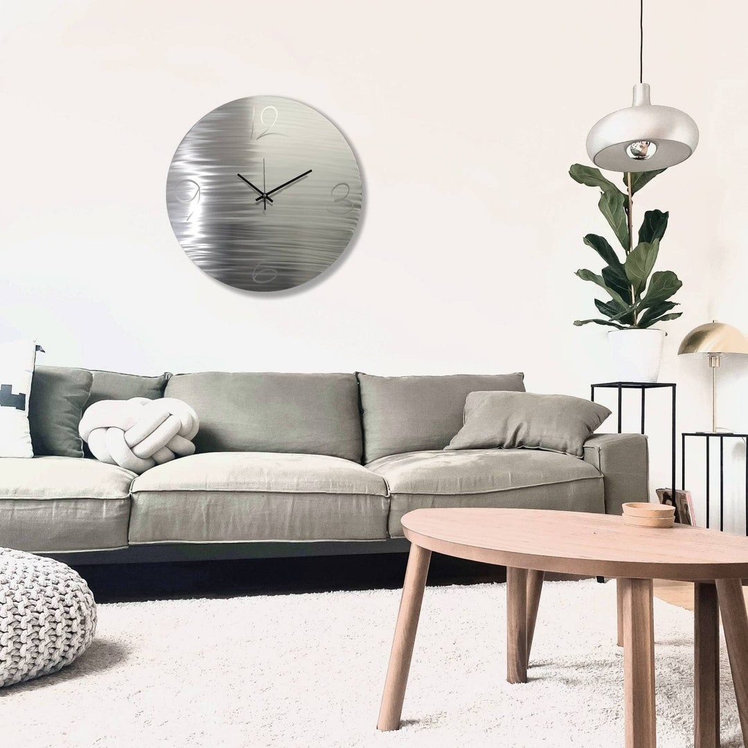 Large Silver Wall Clock, Modern Clock, Unique Clock, Unusual Clock ...