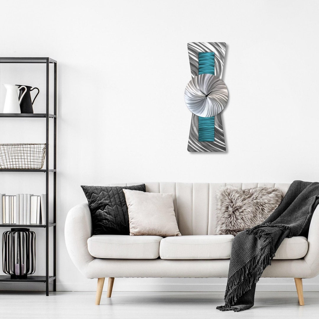 Teal Wall Clock, Large Wall Clock, Unique Clocks, Metal Clock, Modern ...