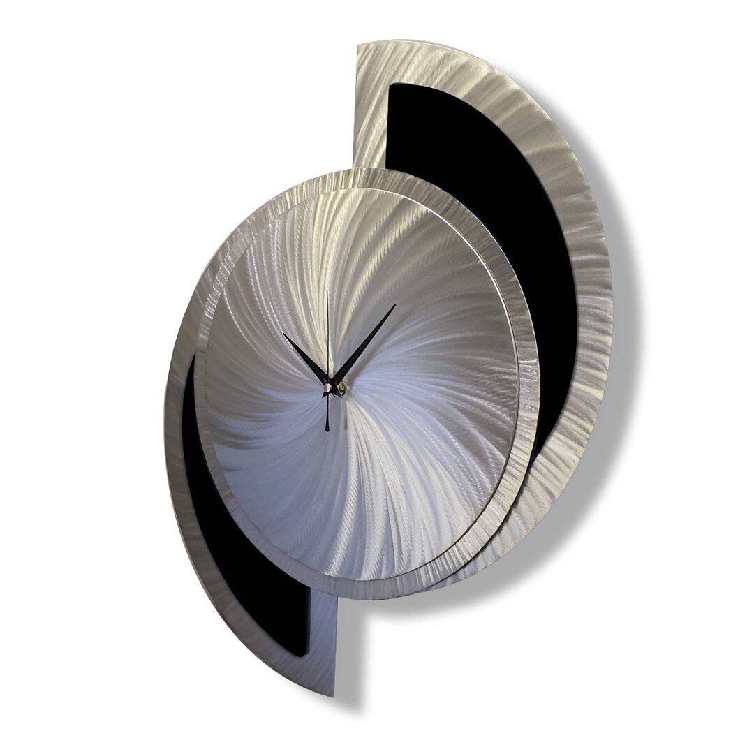 Modern Clock, Abstract Clock, Unique Clock, Silver Wall Clock, Metal ...