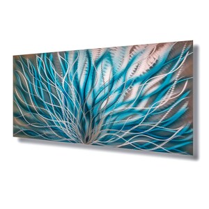 Teal Metal Wall Art, Large Metal Wall Art, Teal & Silver Wall Art ...