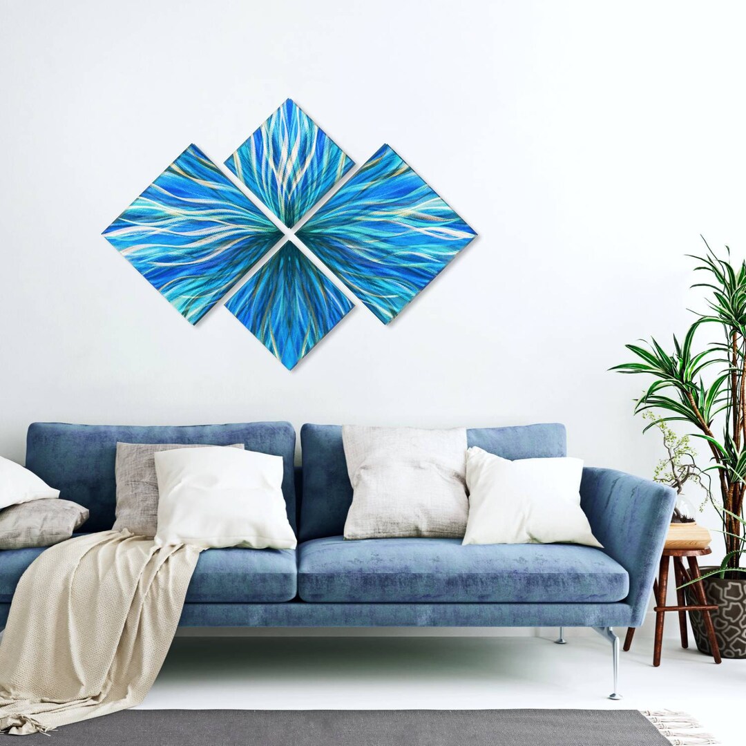 Metal Artwork, Blue Metal Wall Art, Modern Art, Wall Panels, Wall ...