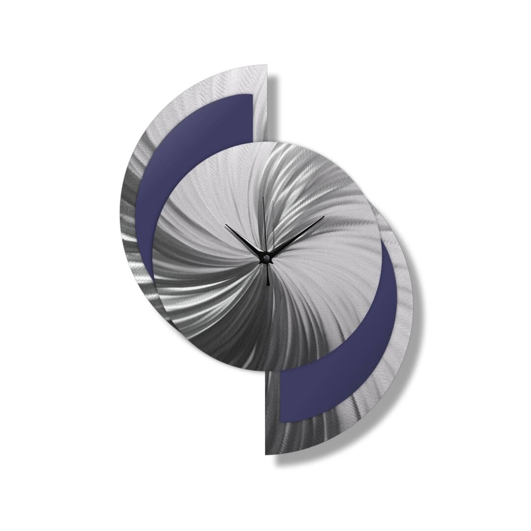 Large Clock, Navy Blue Decor, Metal Wall Art, Blue Clock, Modern Art ...