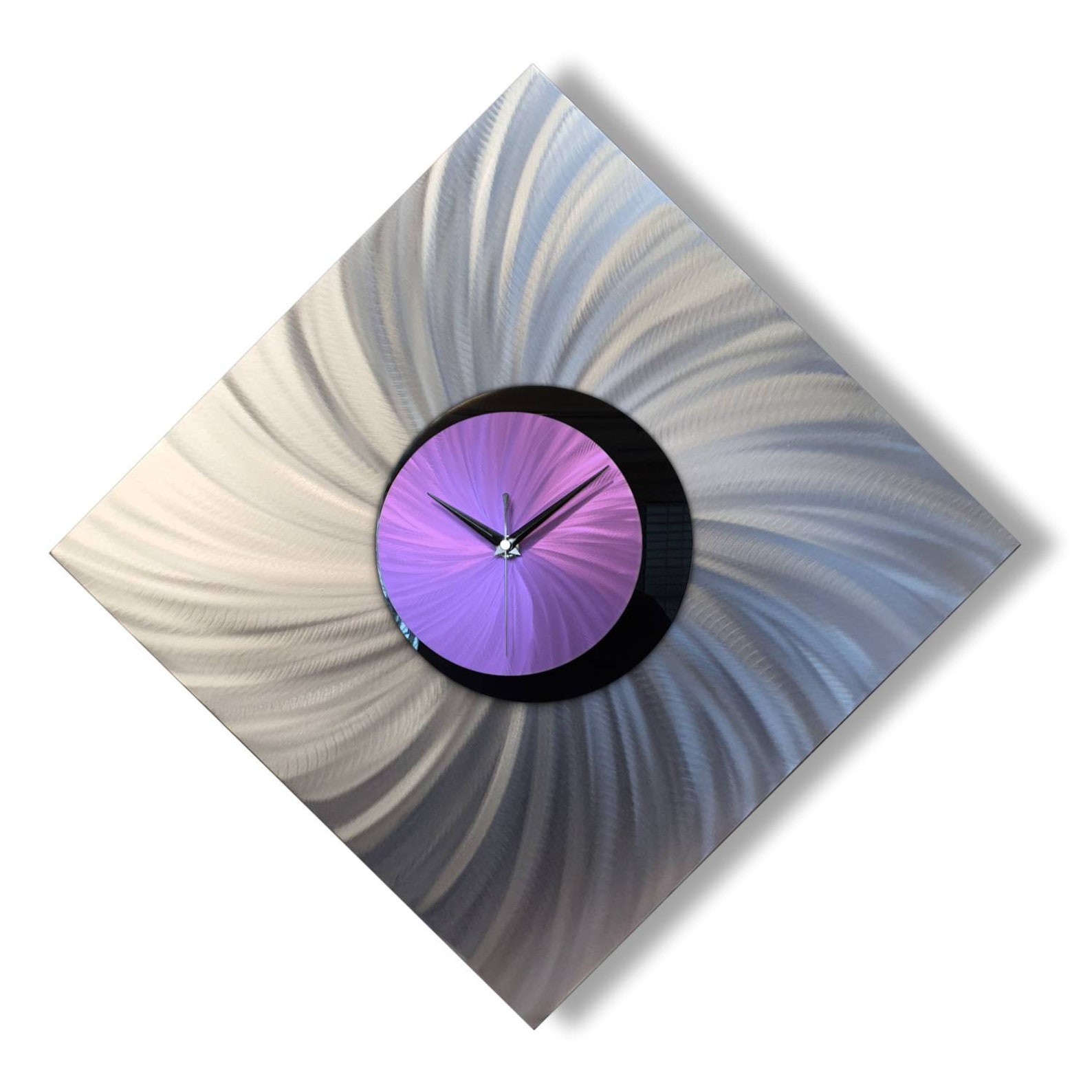 Unique Purple Wall Clock Large Modern Silver Decor Abstract | Etsy