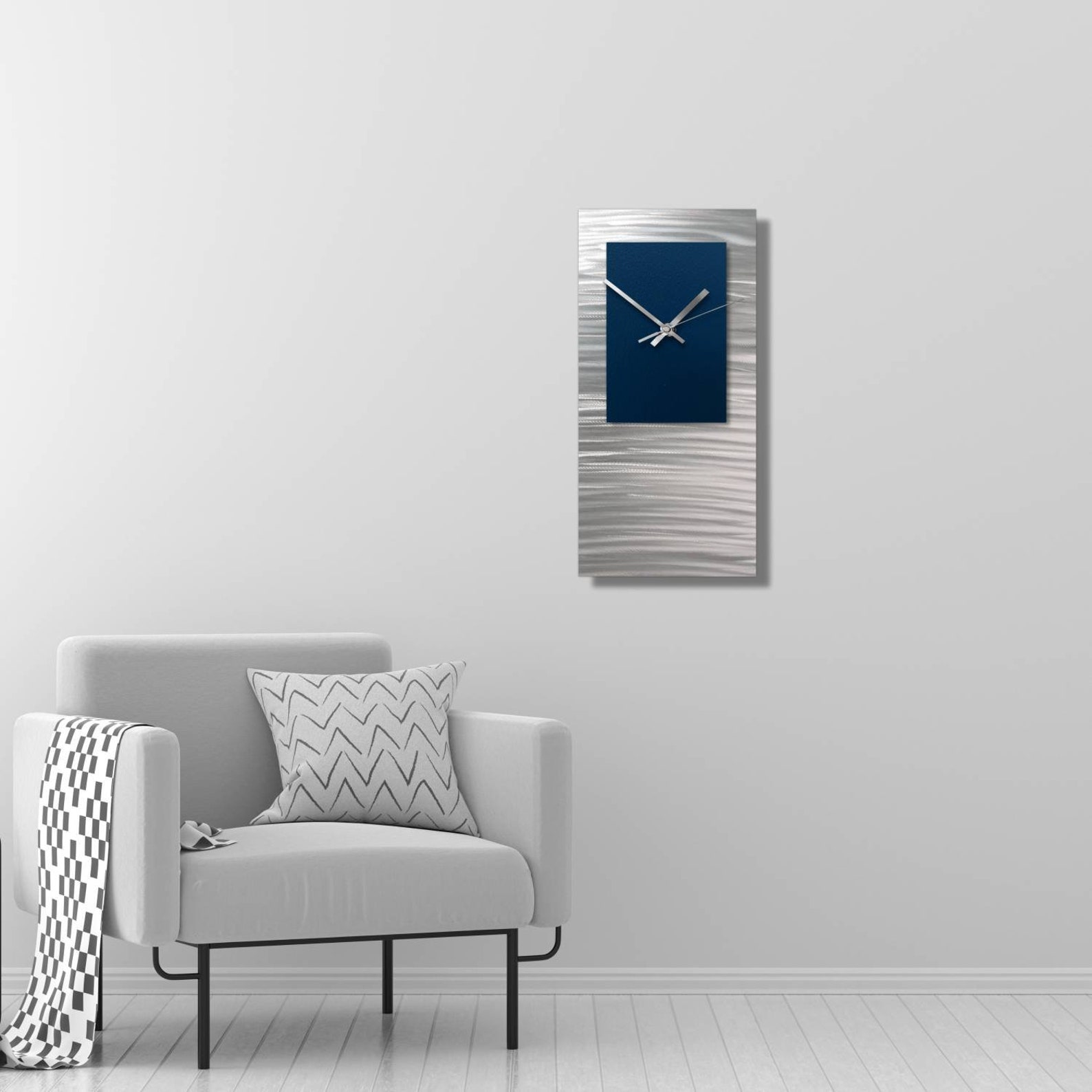 Navy Blue Large Wall Clock Silver Modern Home Decor - Etsy UK