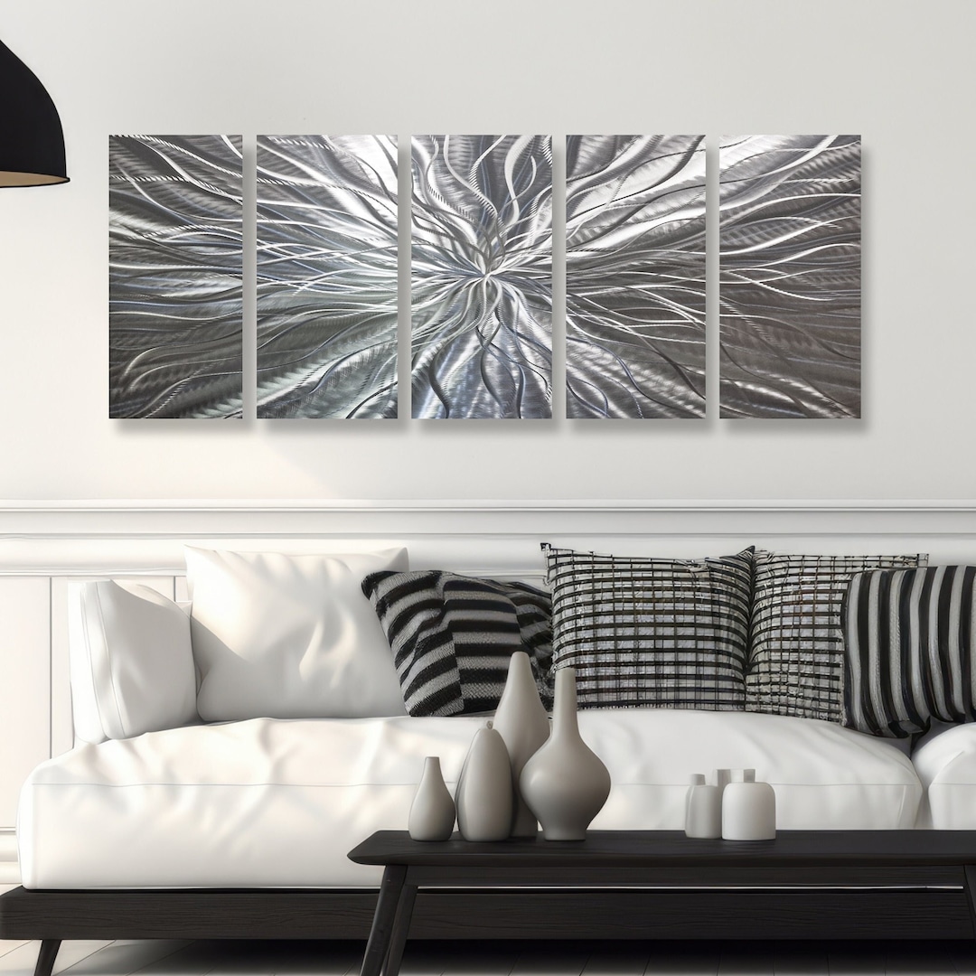 Silver Metal Art, Extra Large Wall Art, Silver Metallic Art, Silver ...