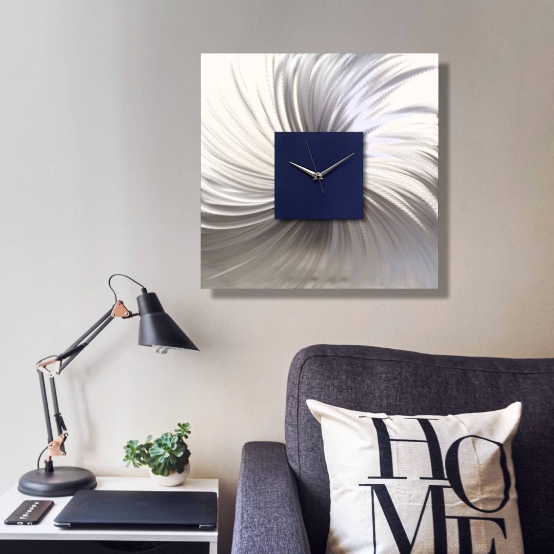 Unique Clock, Large Wall Clock, Navy Blue Wall Clock, Modern Clock ...