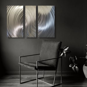 Hand-etched Silver Metal Wall Art - 3 Piece Modern Sculpture - Etsy