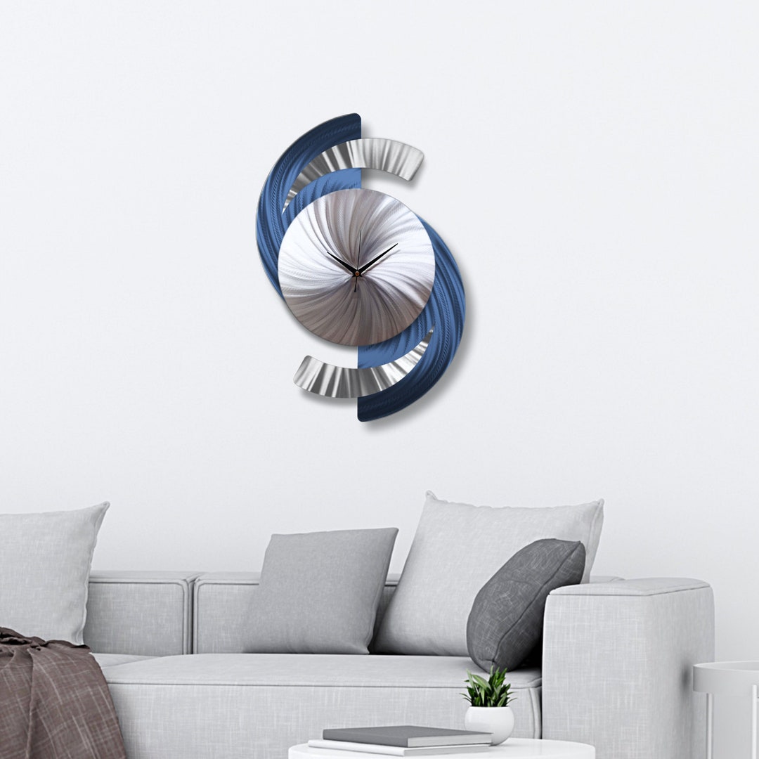 Unique Wall Clock, Large Clock, Navy Blue Clock, Metal Wall Clock ...