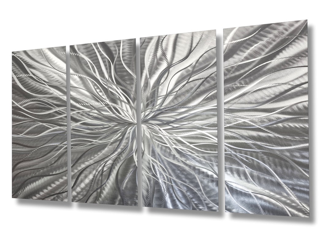 Silver Metal Wall Art Set of 4 - Modern Metallic Wall Sculptures ...