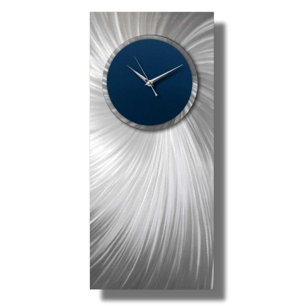 Navy Blue Wall Clock Silver Clock Rectangular Clock Large - Etsy