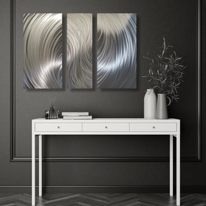Hand-etched Silver Metal Wall Art - 3 Piece Modern Sculpture - Etsy