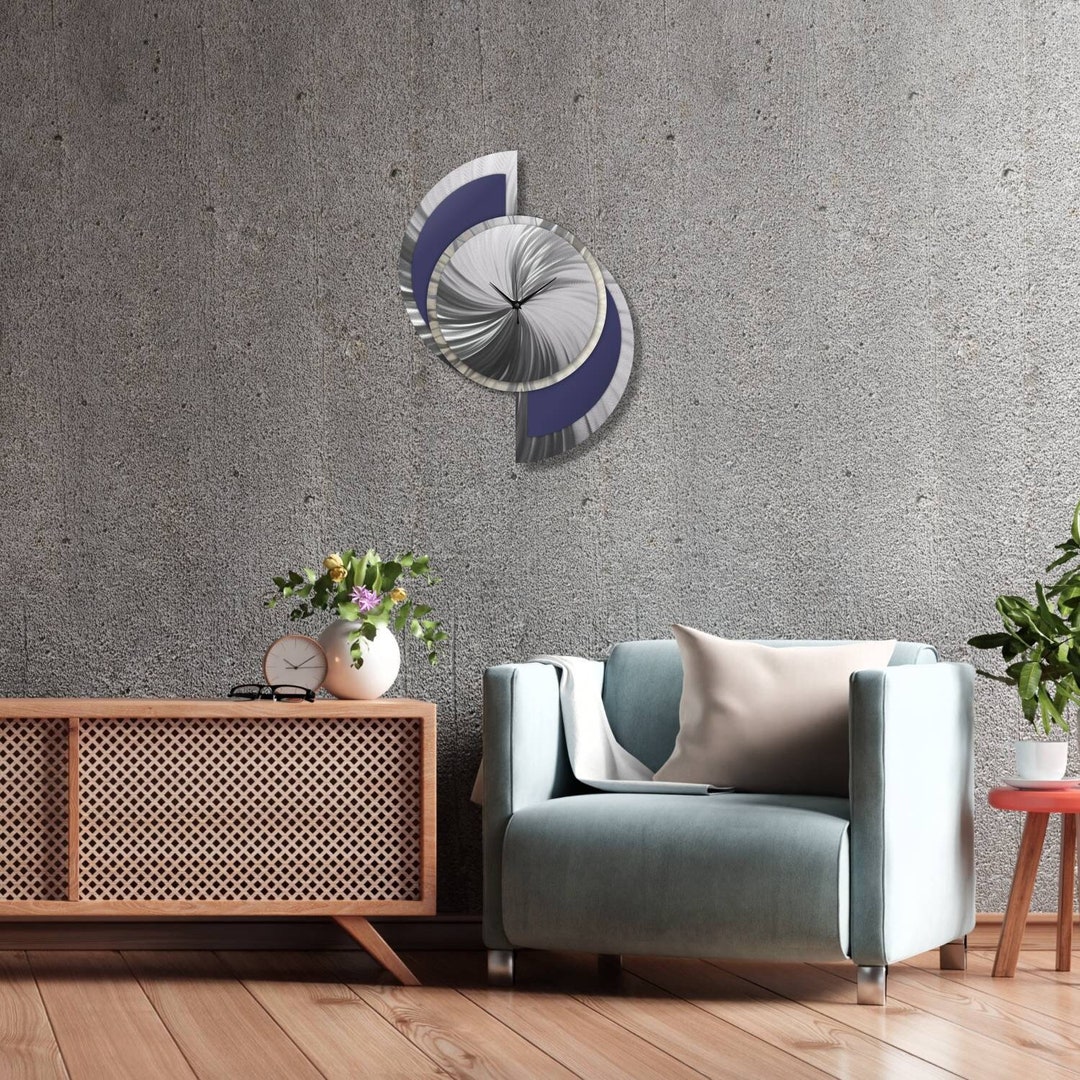 Modern Clock, Abstract Clock, Unique Clock, Silver Wall Clock, Metal ...
