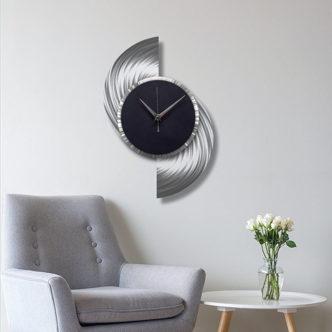 Modern Wall Clock, Large Wall Clock, Abstract Clock, Black Clock ...