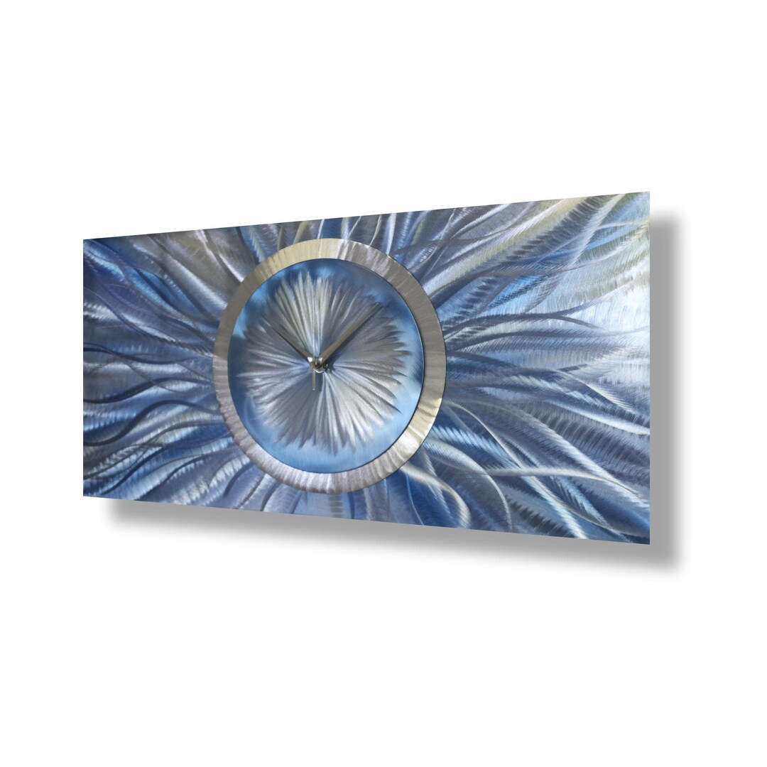 Unique Large Rectangular Navy Blue Clock, Home Decor Wall Sculpture ...