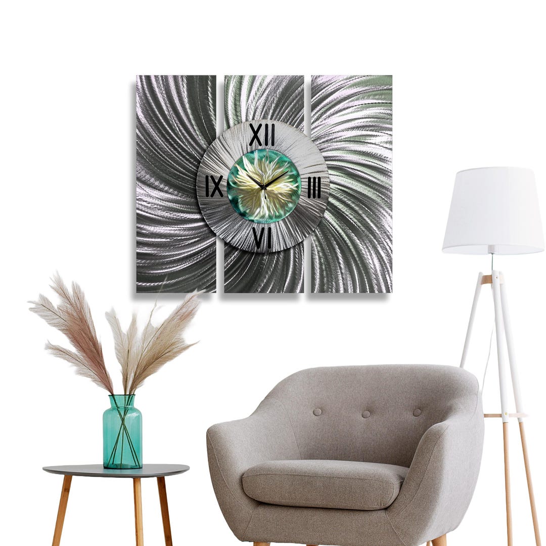 Large Silver Wall Clock: Modern Flower Art, Handmade Aluminum Decor - Etsy