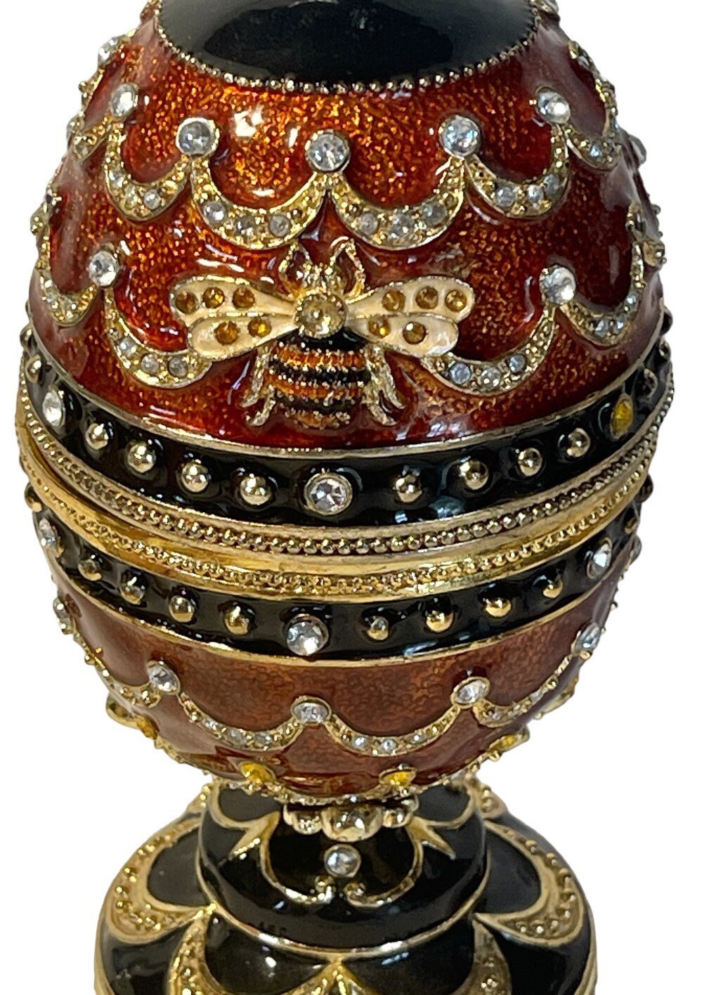 5 Egg Music Box Ruby & Black Enameled/ Metal/ Jeweled Rhinestones ...