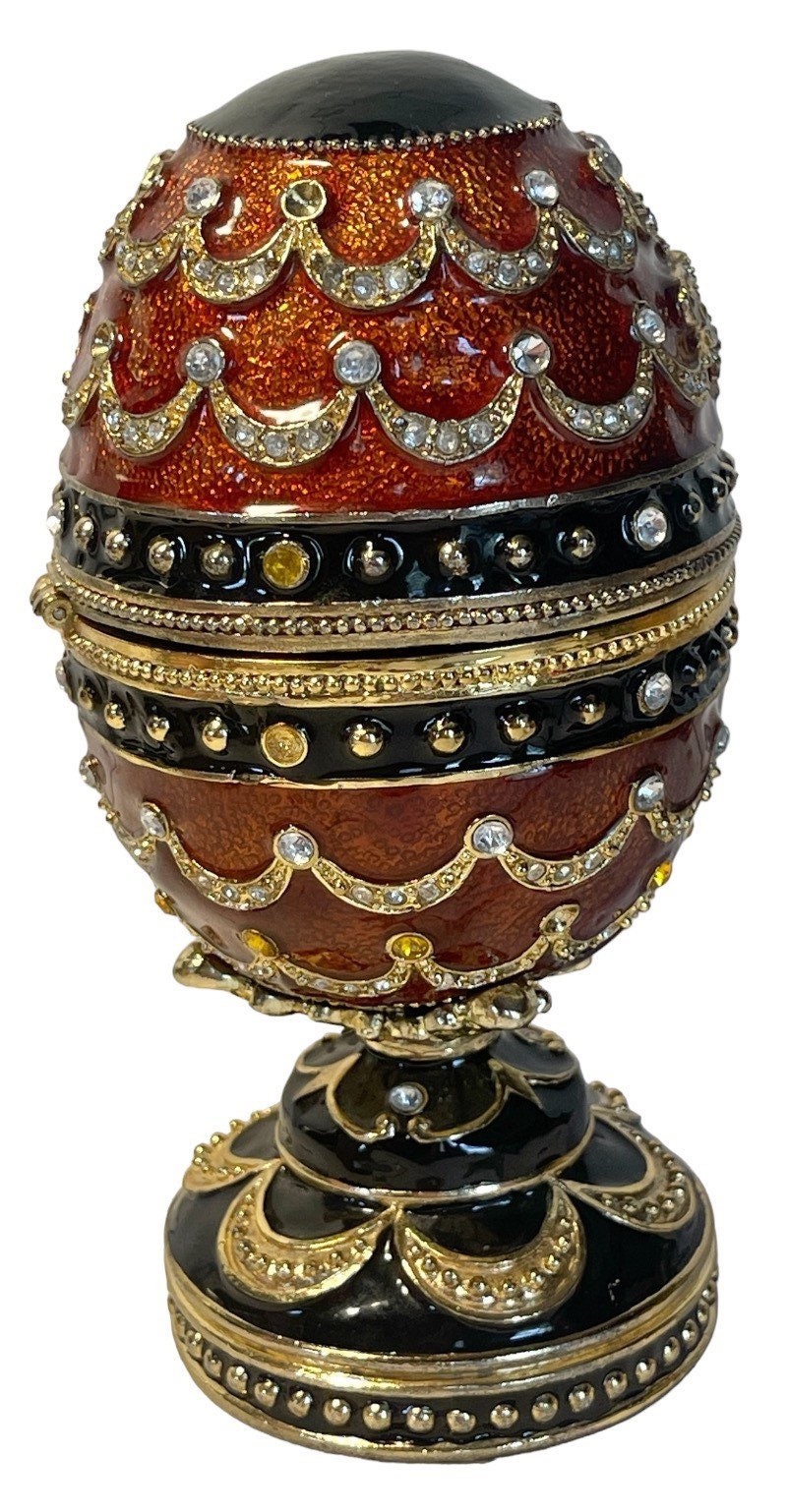 5 Egg Music Box Ruby & Black Enameled/ Metal/ Jeweled Rhinestones ...