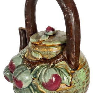 Rustic Ceramic 32 Ounce Teapot With Plum and Leaf Raised Relief and ...