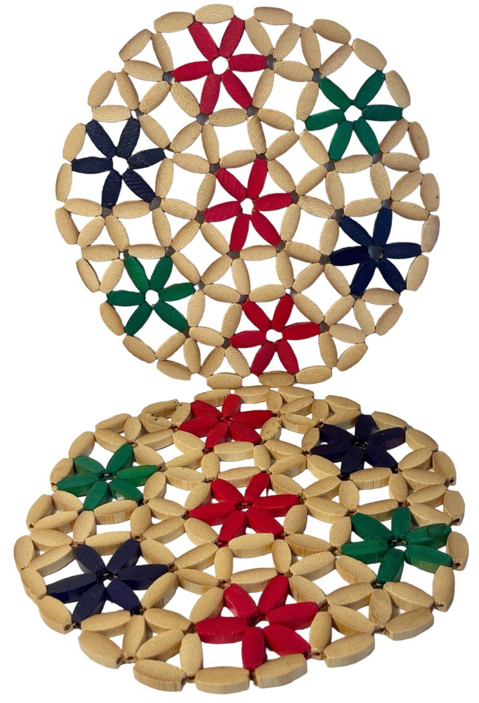 Vintage 2 Beaded Wooden Trivet Hot Pad or Wall Hanging Boho Wood Bead ...