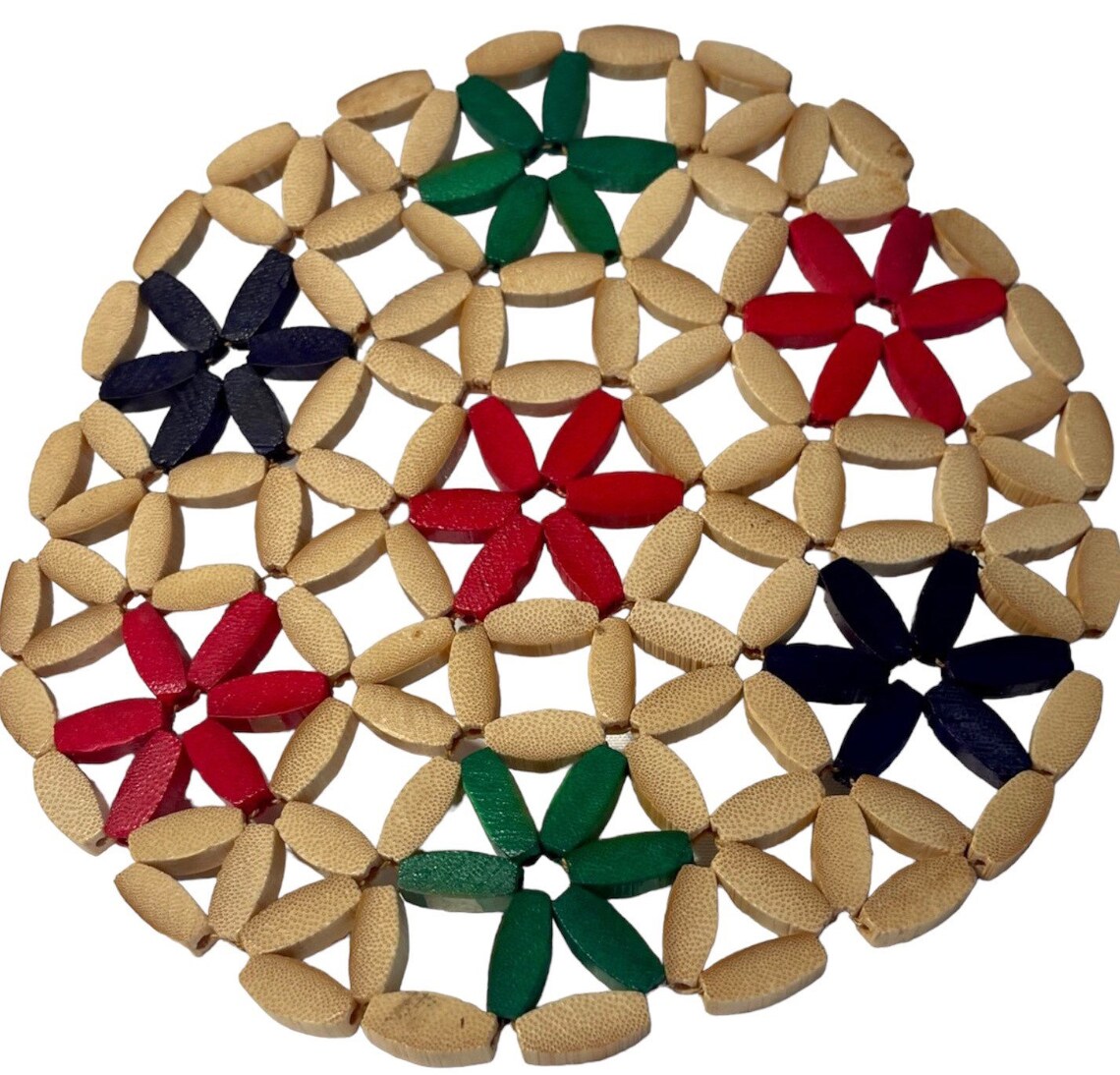 Vintage 2 Beaded Wooden Trivet Hot Pad or Wall Hanging Boho Wood Bead ...