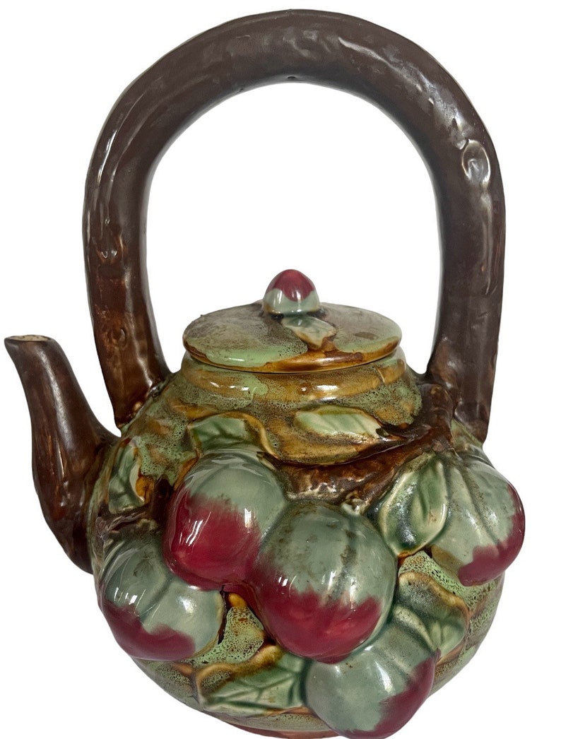 Rustic Ceramic 32 Ounce Teapot With Plum and Leaf Raised Relief and ...