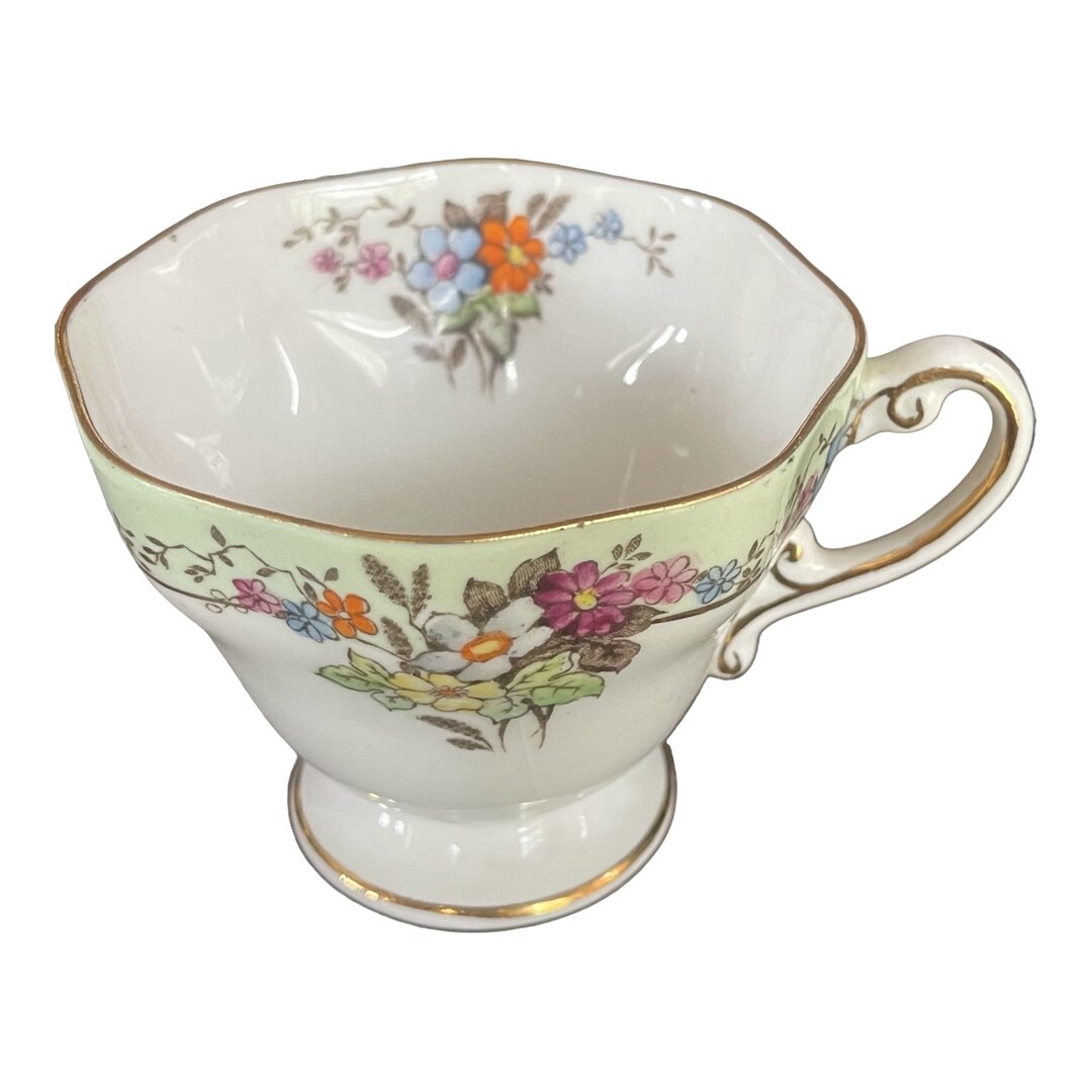 Vintage Foley Tea Cup Floral English Bone China Green and Gold Trim - Etsy
