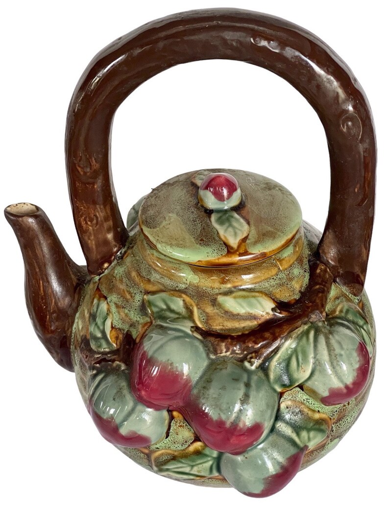 Rustic Ceramic 32 Ounce Teapot With Plum and Leaf Raised Relief and ...