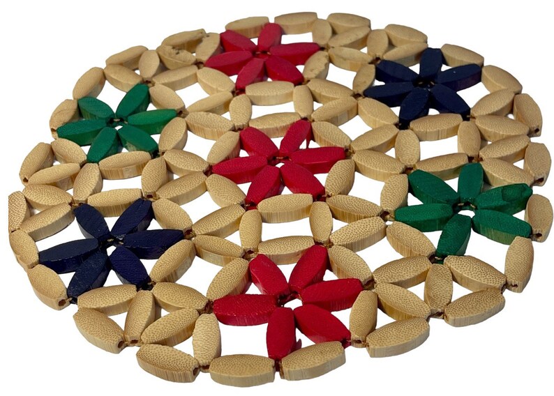 Vintage 2 Beaded Wooden Trivet Hot Pad or Wall Hanging Boho Wood Bead ...